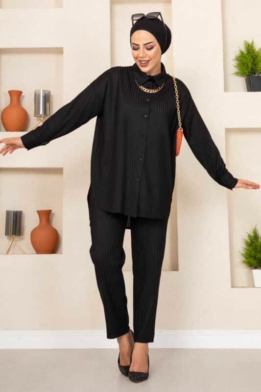 Palmas Double Hijab Suit Black - Hicabistan.com | Wholesale Hijab and ...