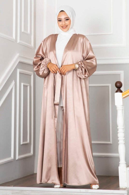 Satin Kimono Abaya Beige - Hicabistan.com