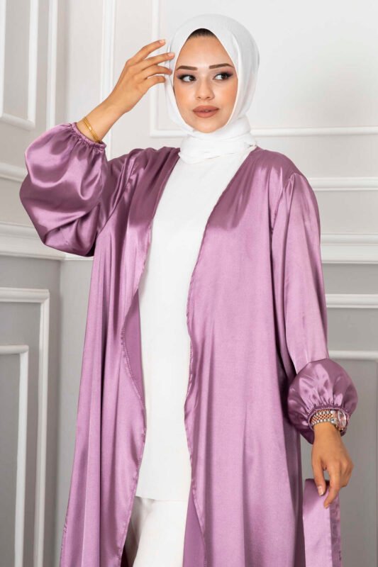 Satin Kimono Abaya Lilac - Hicabistan.com